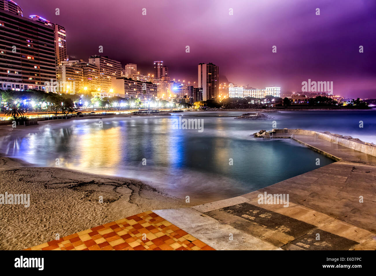 Monaco, Monte Carlo, Larvotto Beach at night Stock Photo - Alamy