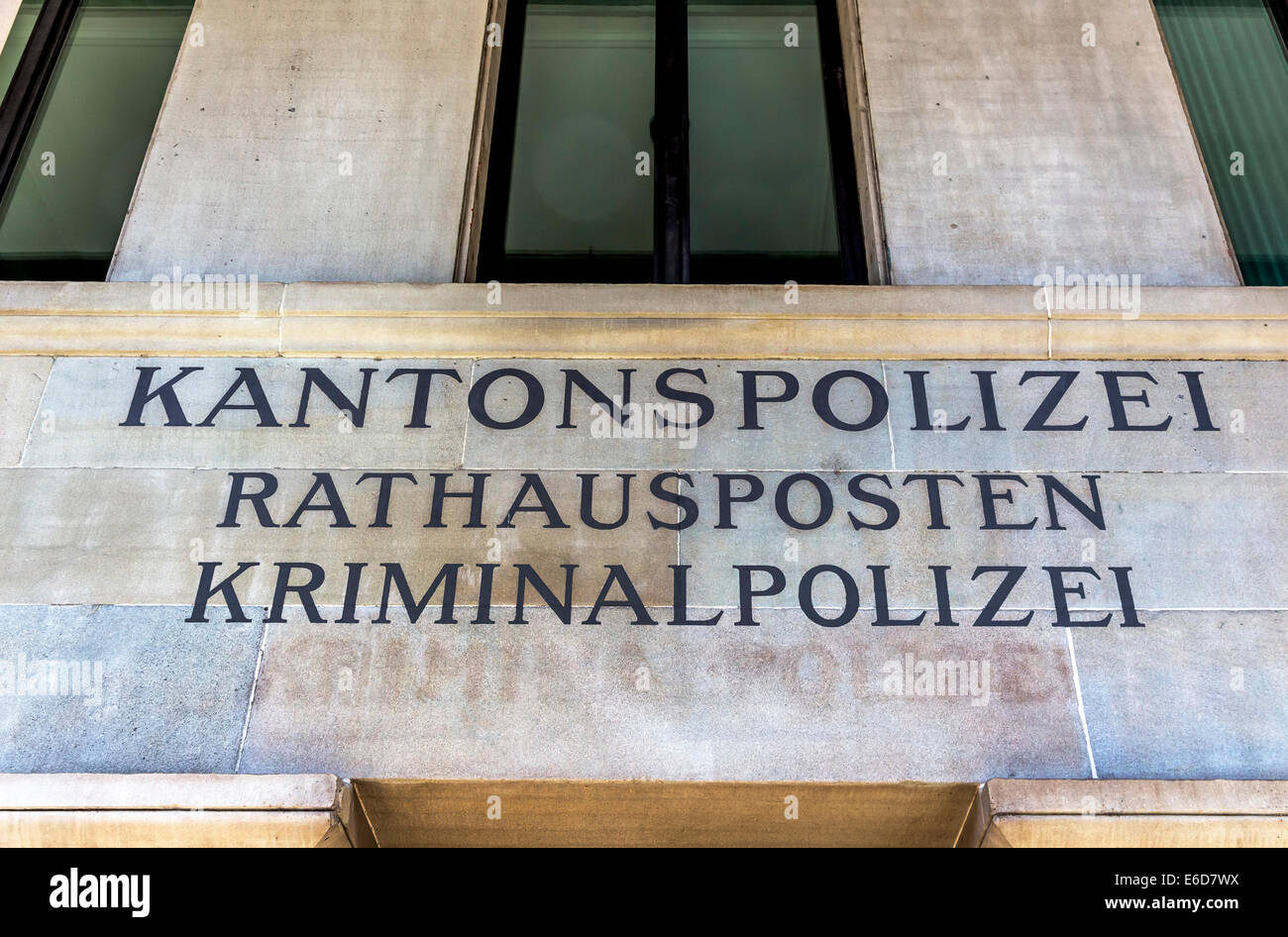 Switzerland, Zurich, part of facade of city hall with police ...