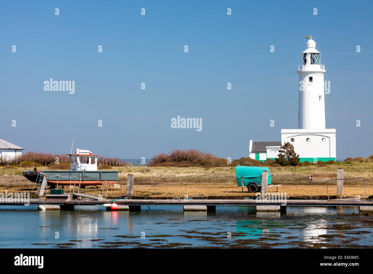 Quay at Hurst Spit with the 1867 Hurst Point Lighthouse near Milford-on ...