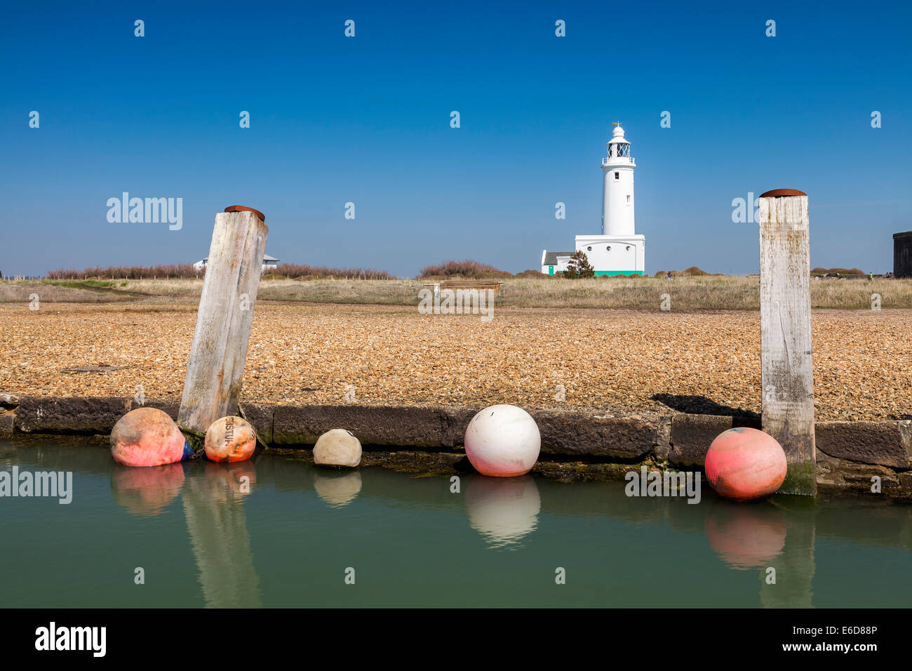 Quay at Hurst Spit with the 1867 Hurst Point Lighthouse near Milford-on ...