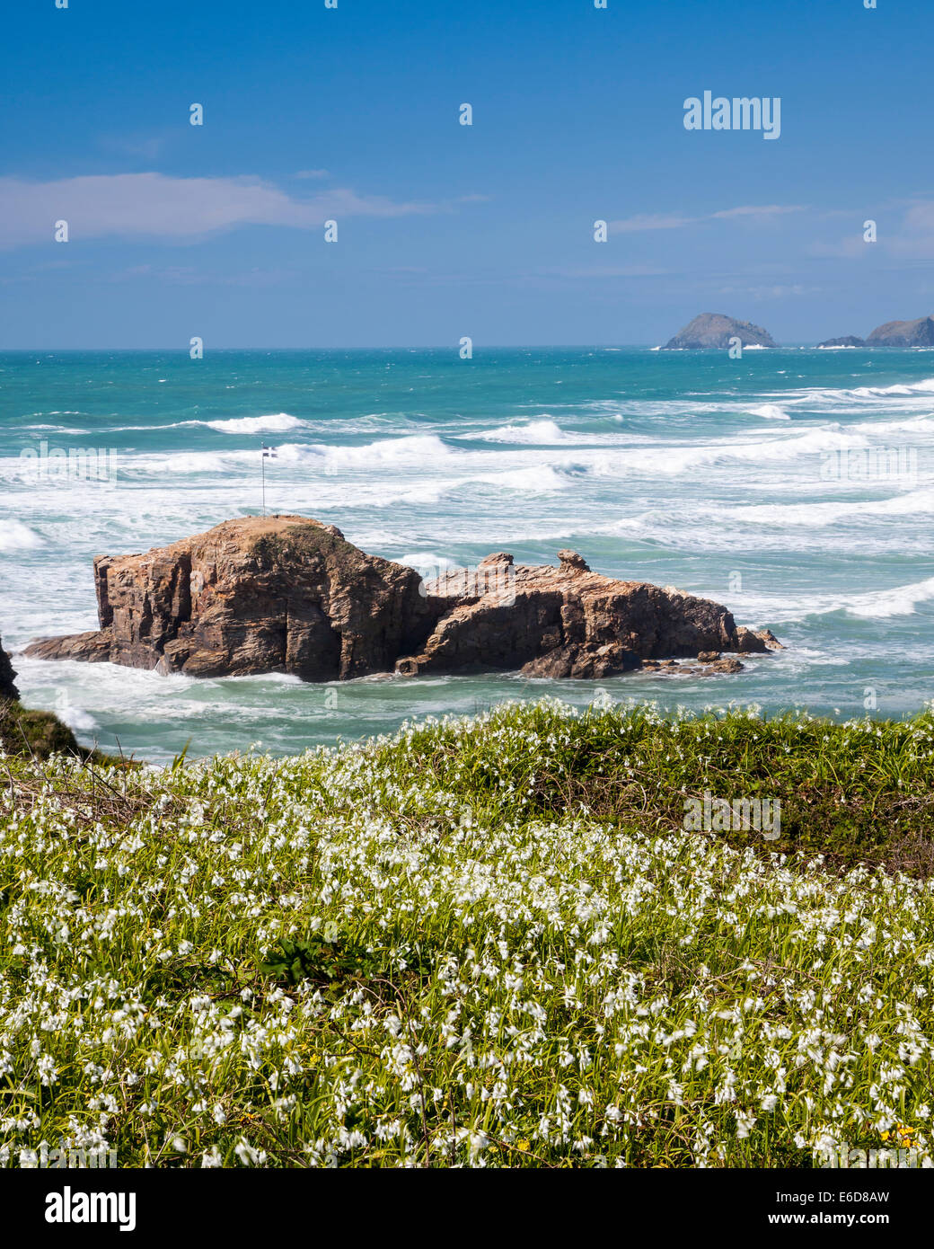 Overlooking Chapel Rock on Perranporth Beach England UK Europe Stock ...