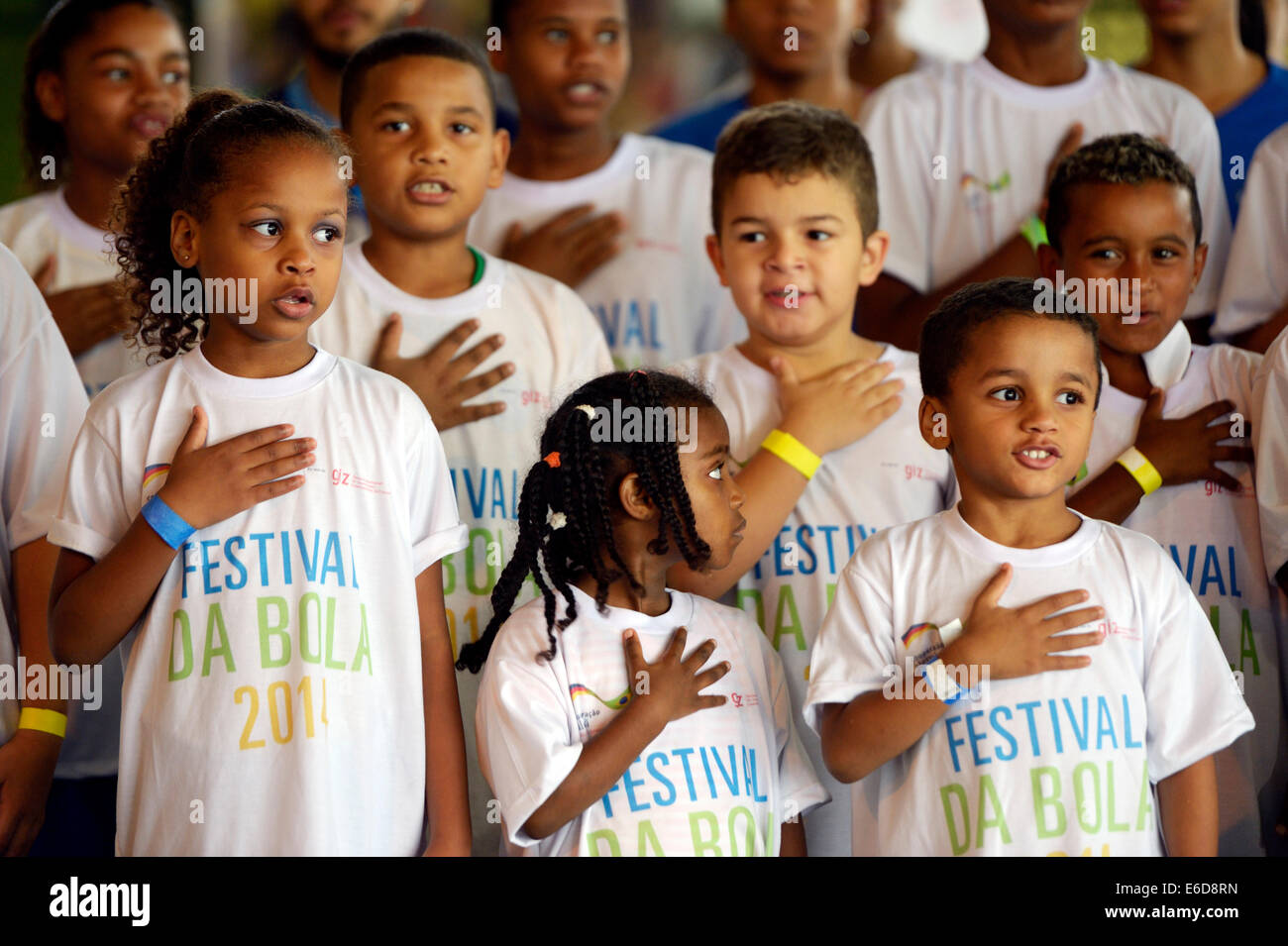 Brazil, Rio de Janeiro, Favela Morro dos Prazeres, children singing ...