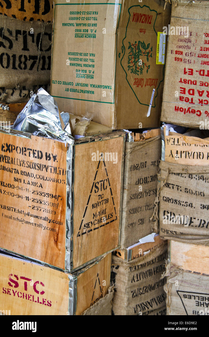 Seychelles, Mahe Island, Traditional tea boxes for export Stock Photo ...