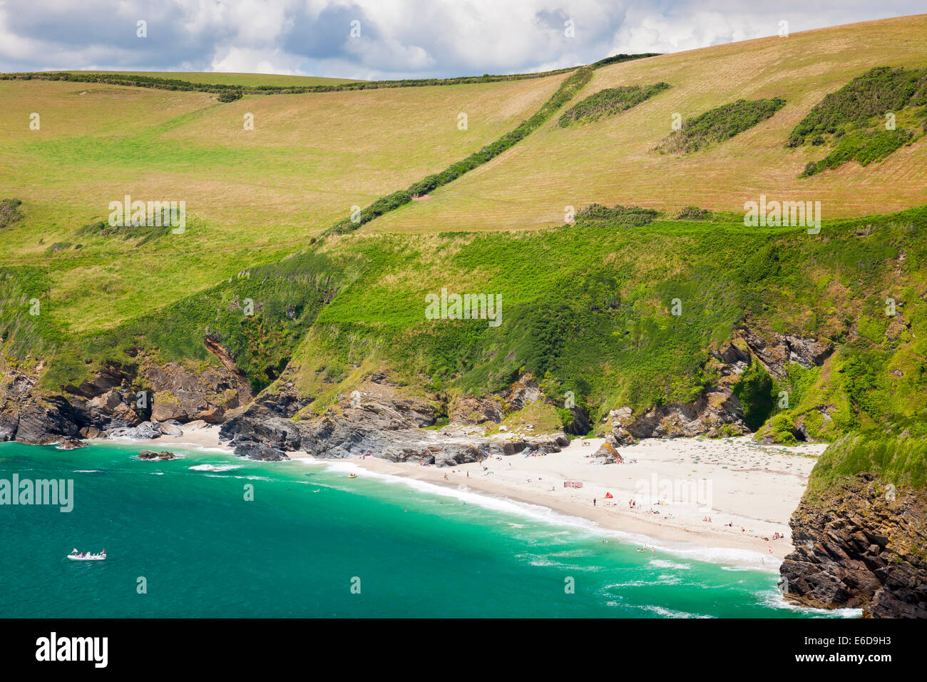 Overlooking Lantic Bay beach near Polruan Cornwall England UK Europe ...