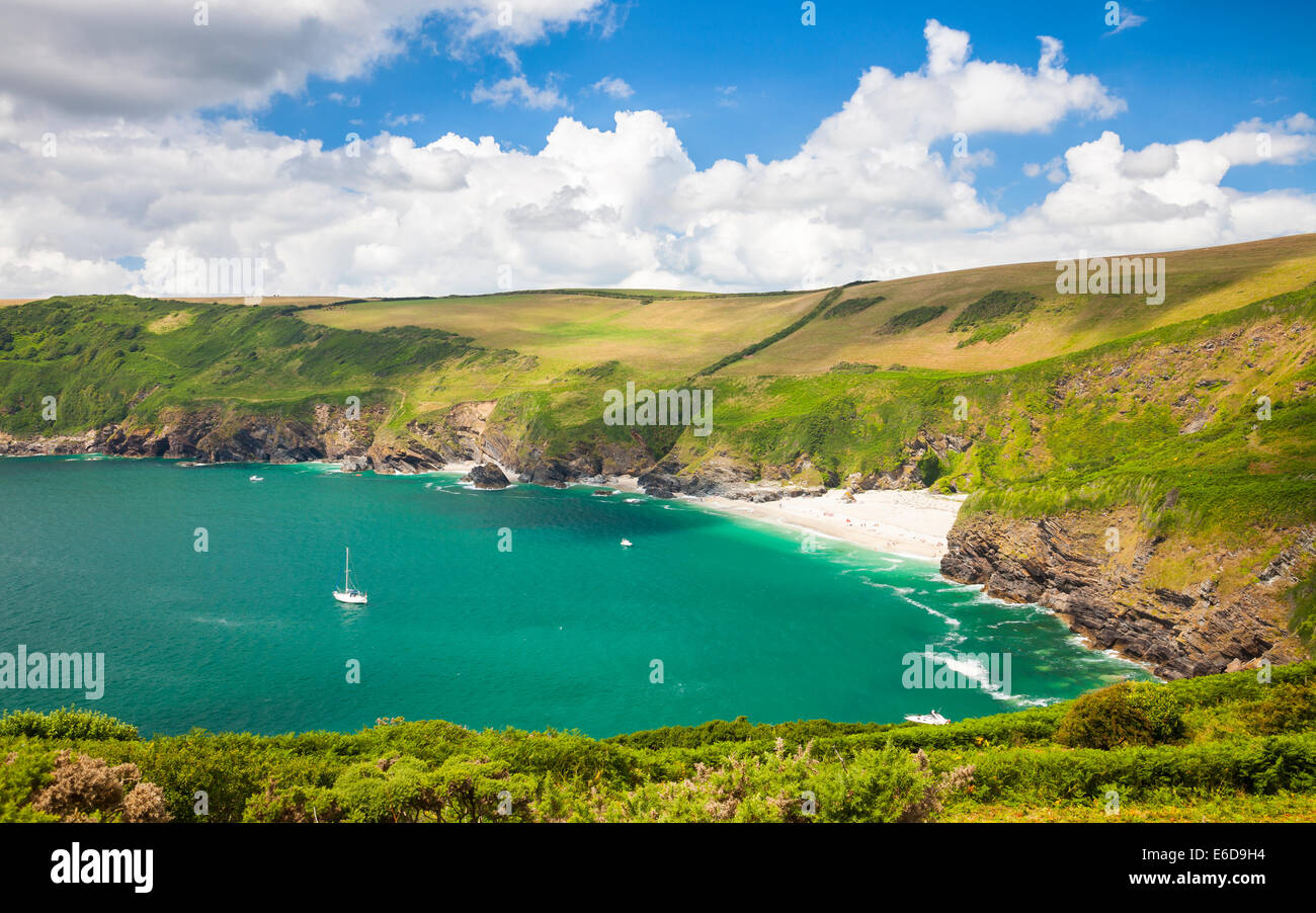 Overlooking Lantic Bay beach near Polruan Cornwall England UK Europe ...
