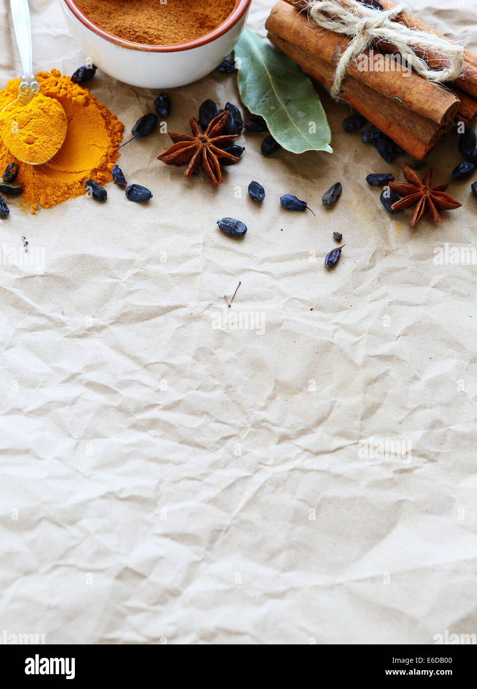 seasoning on paper background food closeup Stock Photo - Alamy