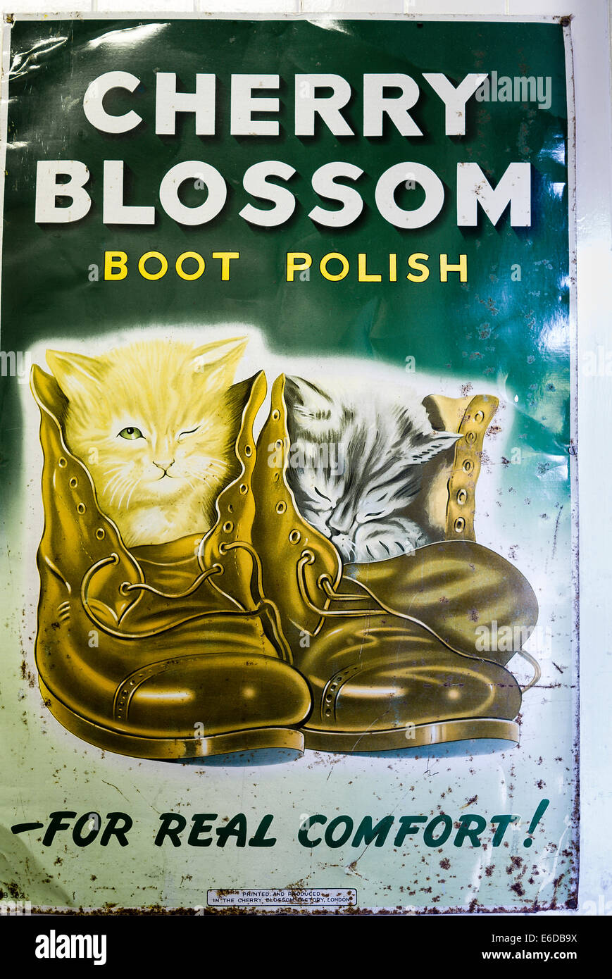 Old metal advert for Cherry Blossom boot polish Stock Photo - Alamy