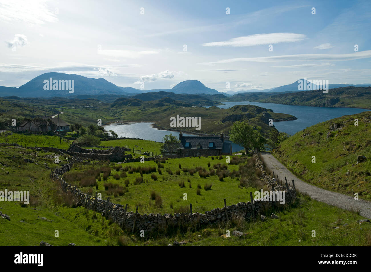 The peaks of Foinaven, Arkle and Ben Stack over Loch Inchard, from ...