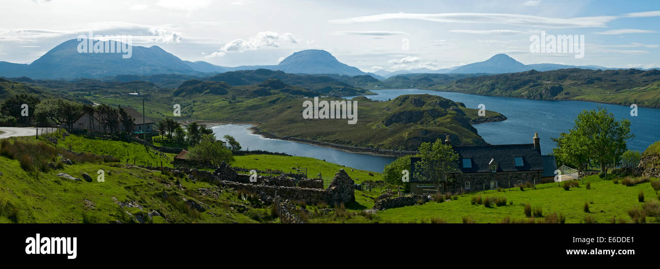 The peaks of Foinaven, Arkle, and Ben Stack over Loch Inchard, from ...