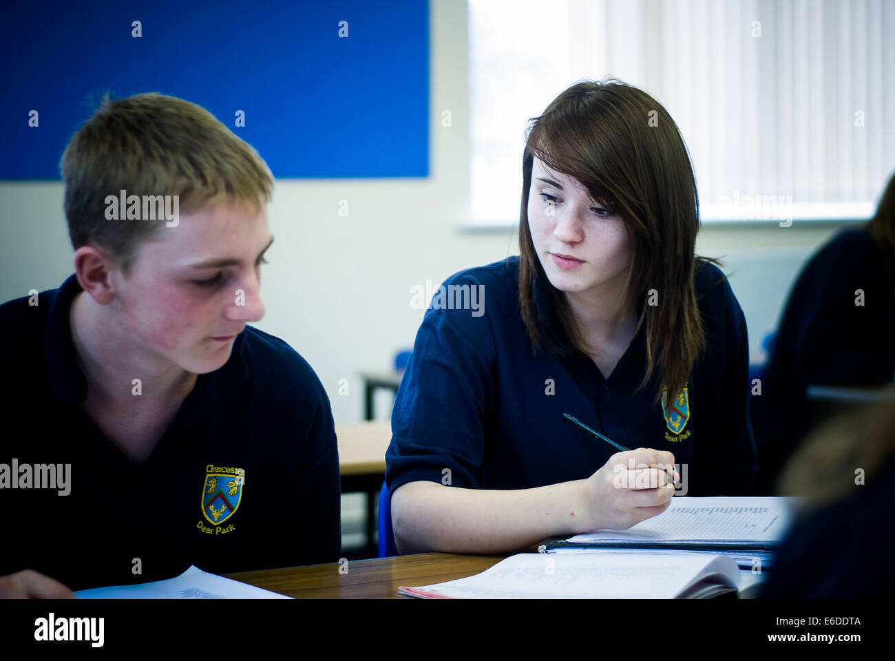 Girl and boy at Secondary School in Cirencester, UK Stock Photo - Alamy