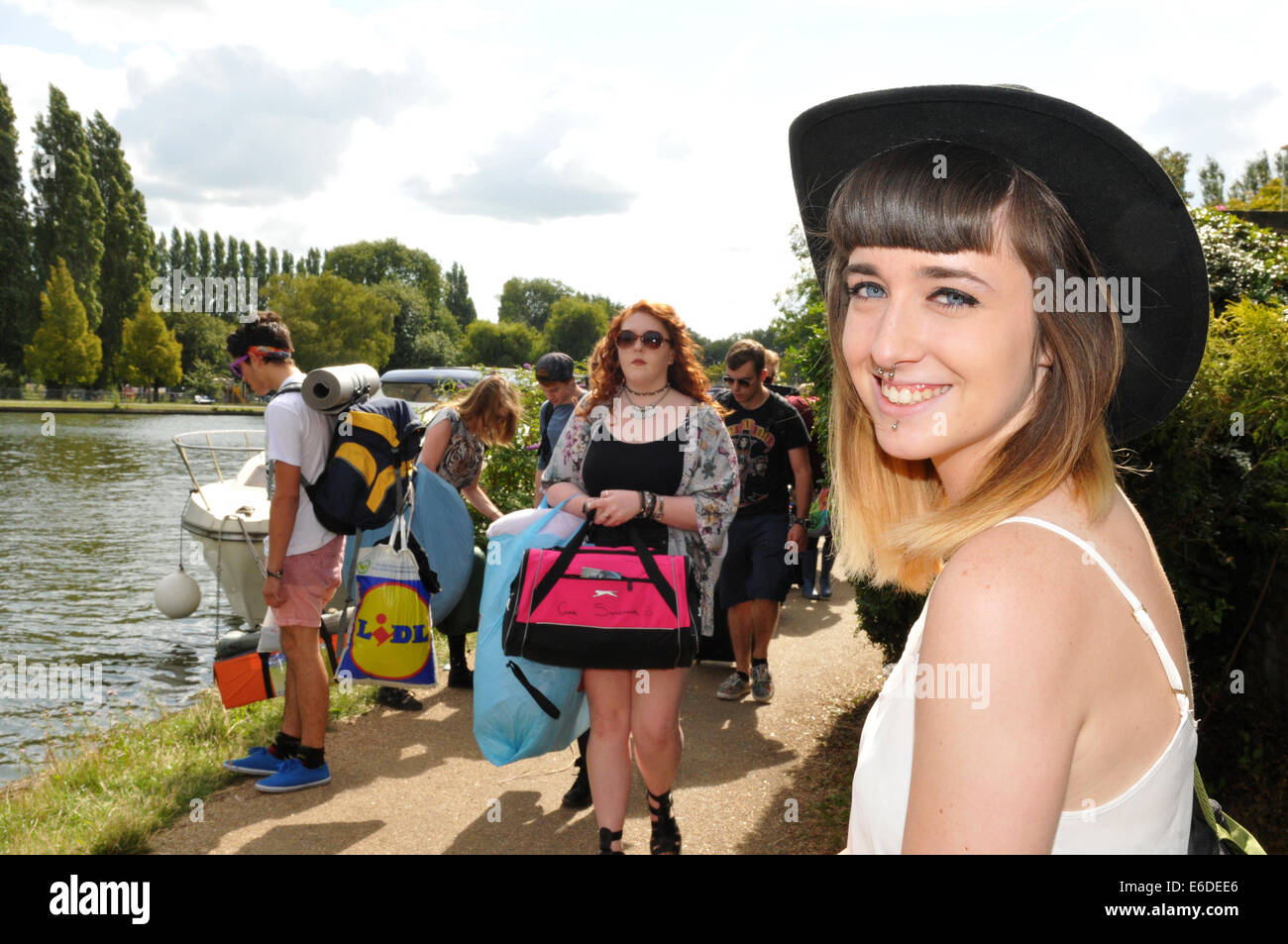 Reading, Berkshire, UK. 21st August, 2014. Alex from Worthing arrives ...