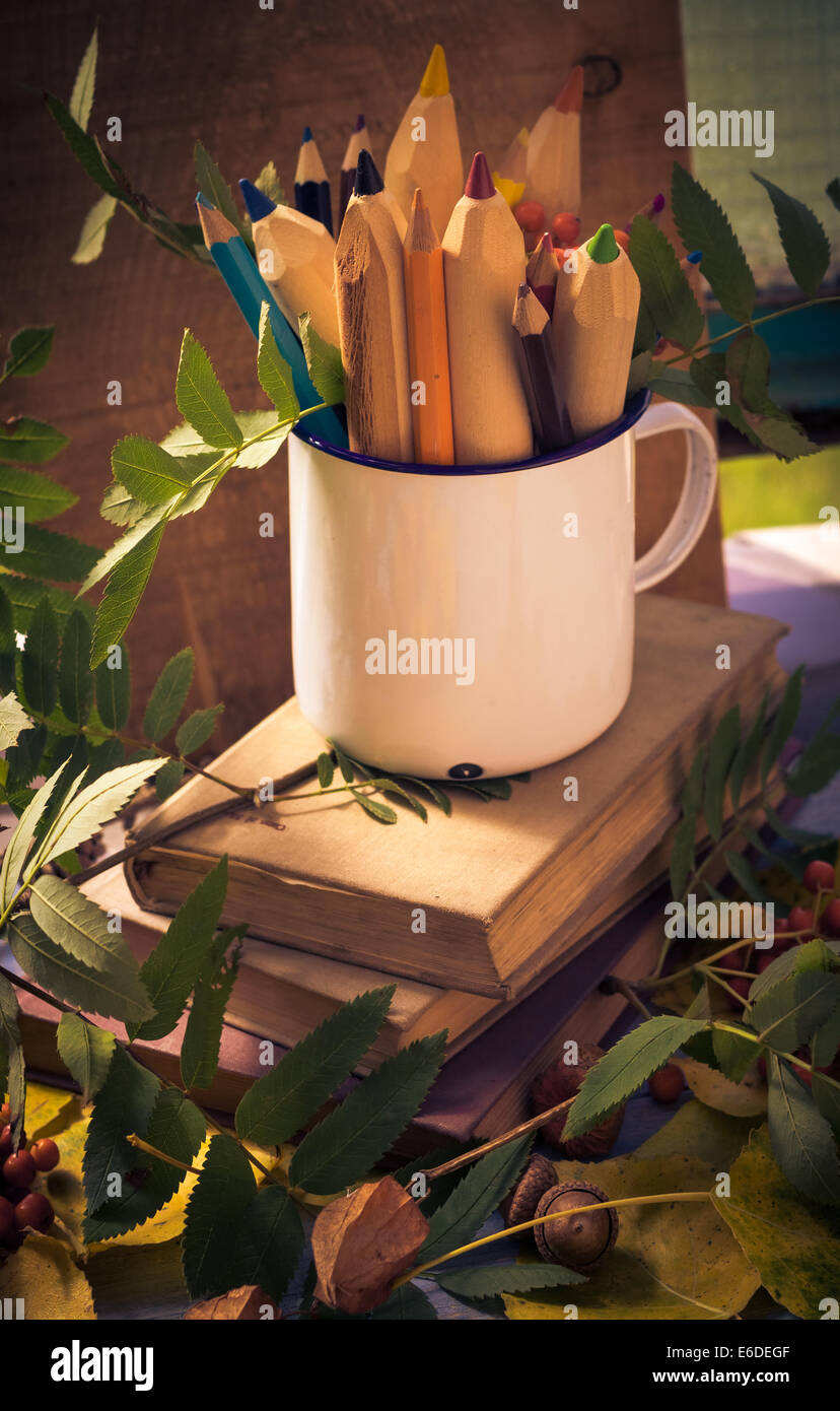 Still life in the concept of back to school Stock Photo - Alamy