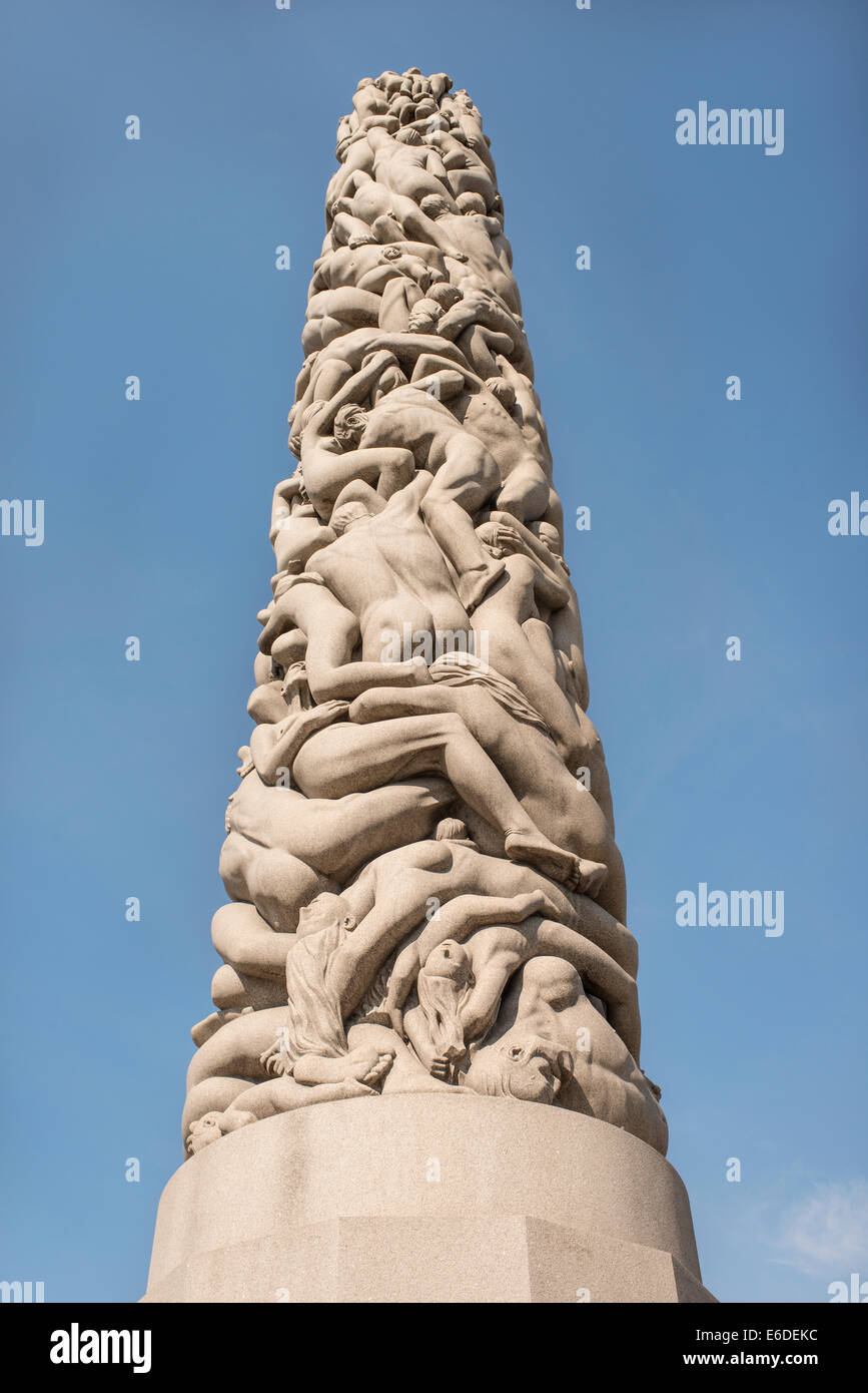 Obelisk at famous Oslo landmark Gustav Vigeland Sculpture Park Stock ...