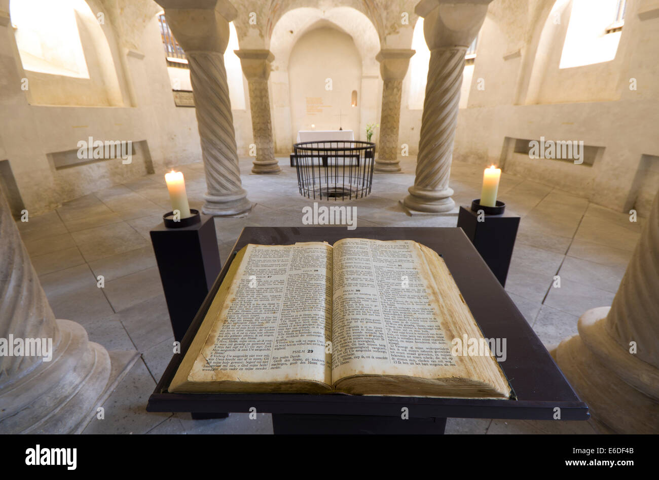 vintage holy book in a small chapel Stock Photo - Alamy