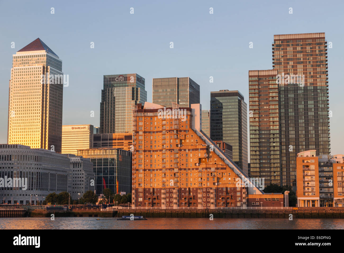 England, London, Docklands, Canary Wharf Skyline and River Thames Stock ...
