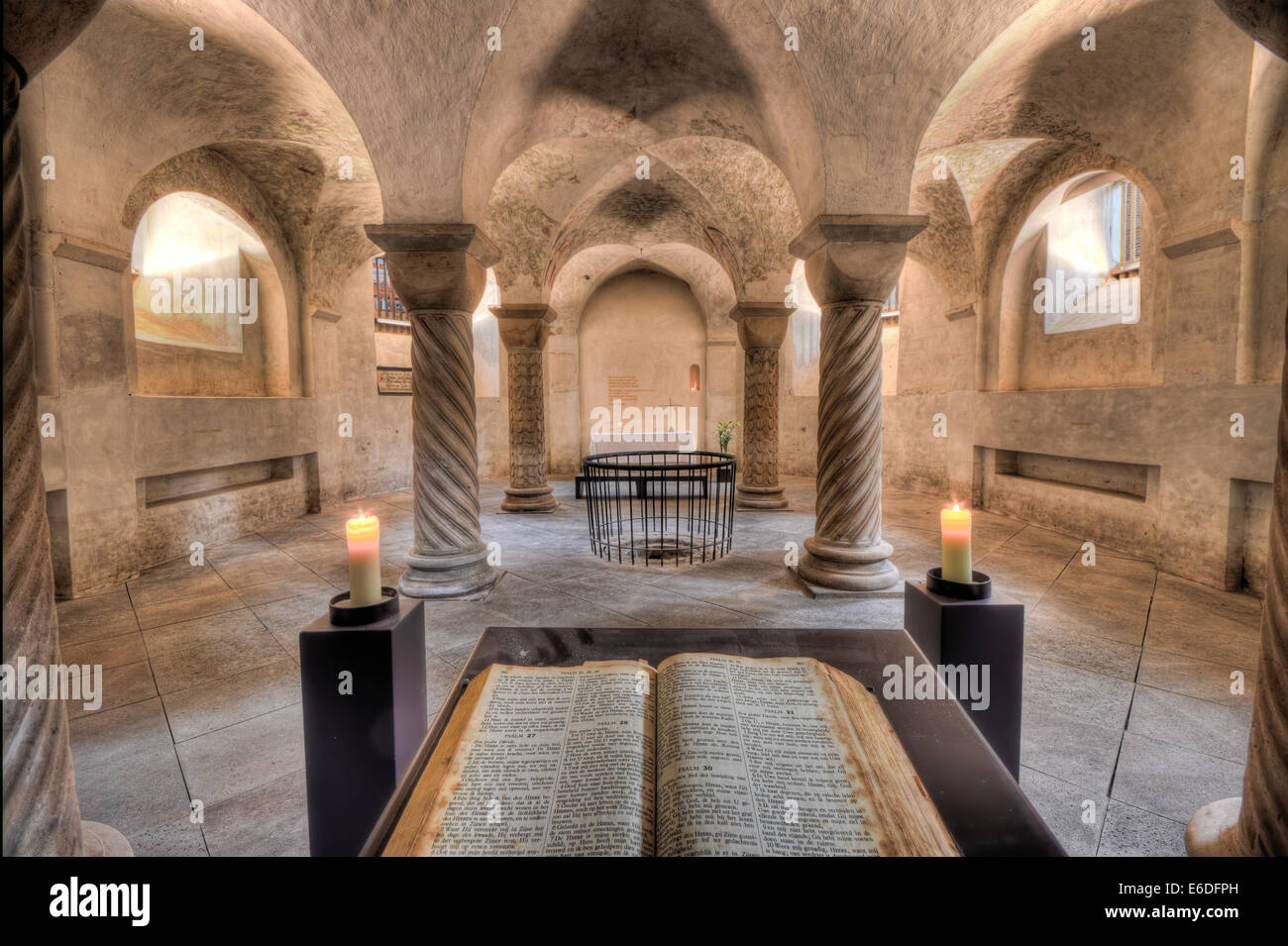 vintage holy book in a small chapel in hdr Stock Photo - Alamy