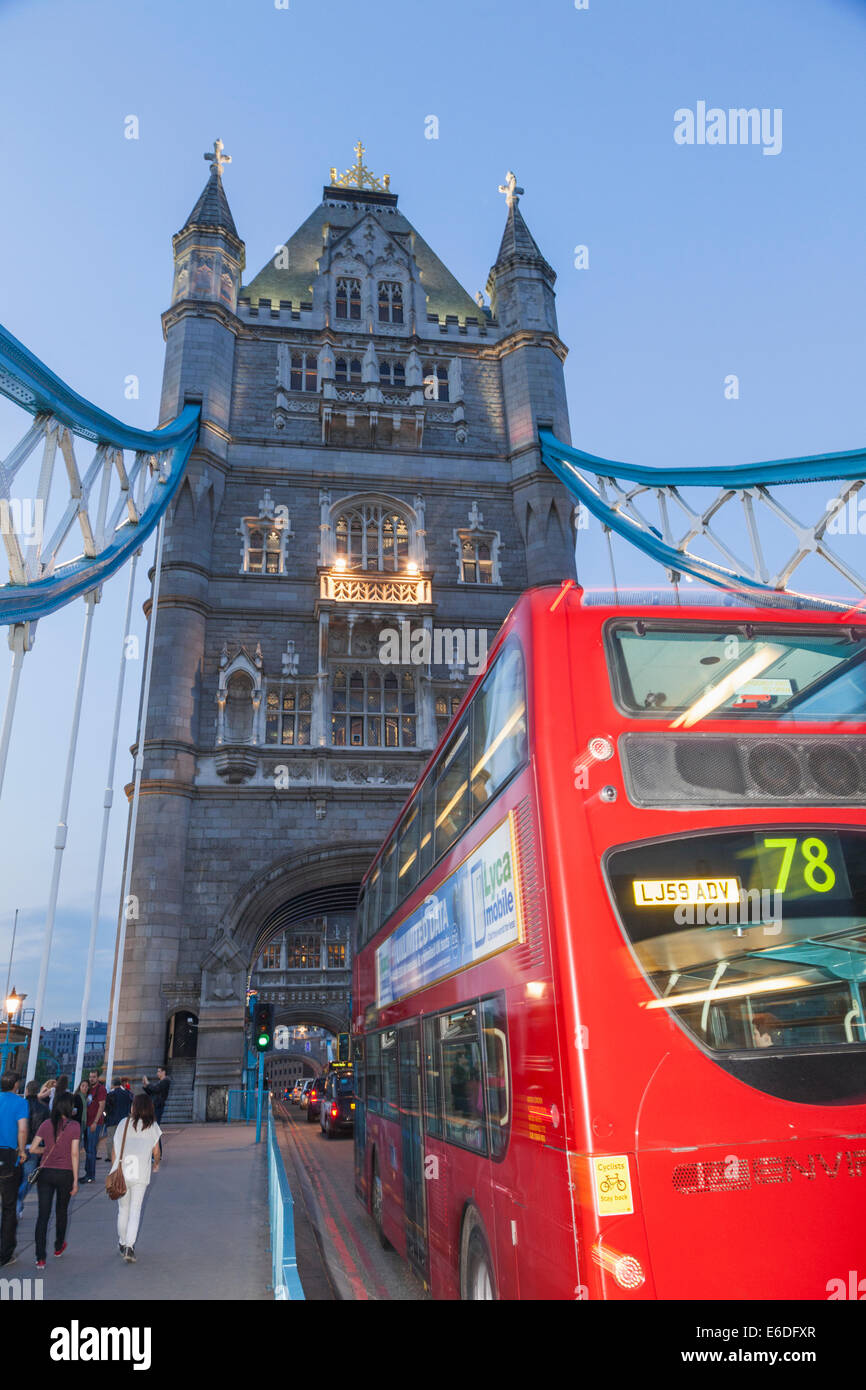 England, London, Tower Bridge and Double Decker Bus Stock Photo - Alamy