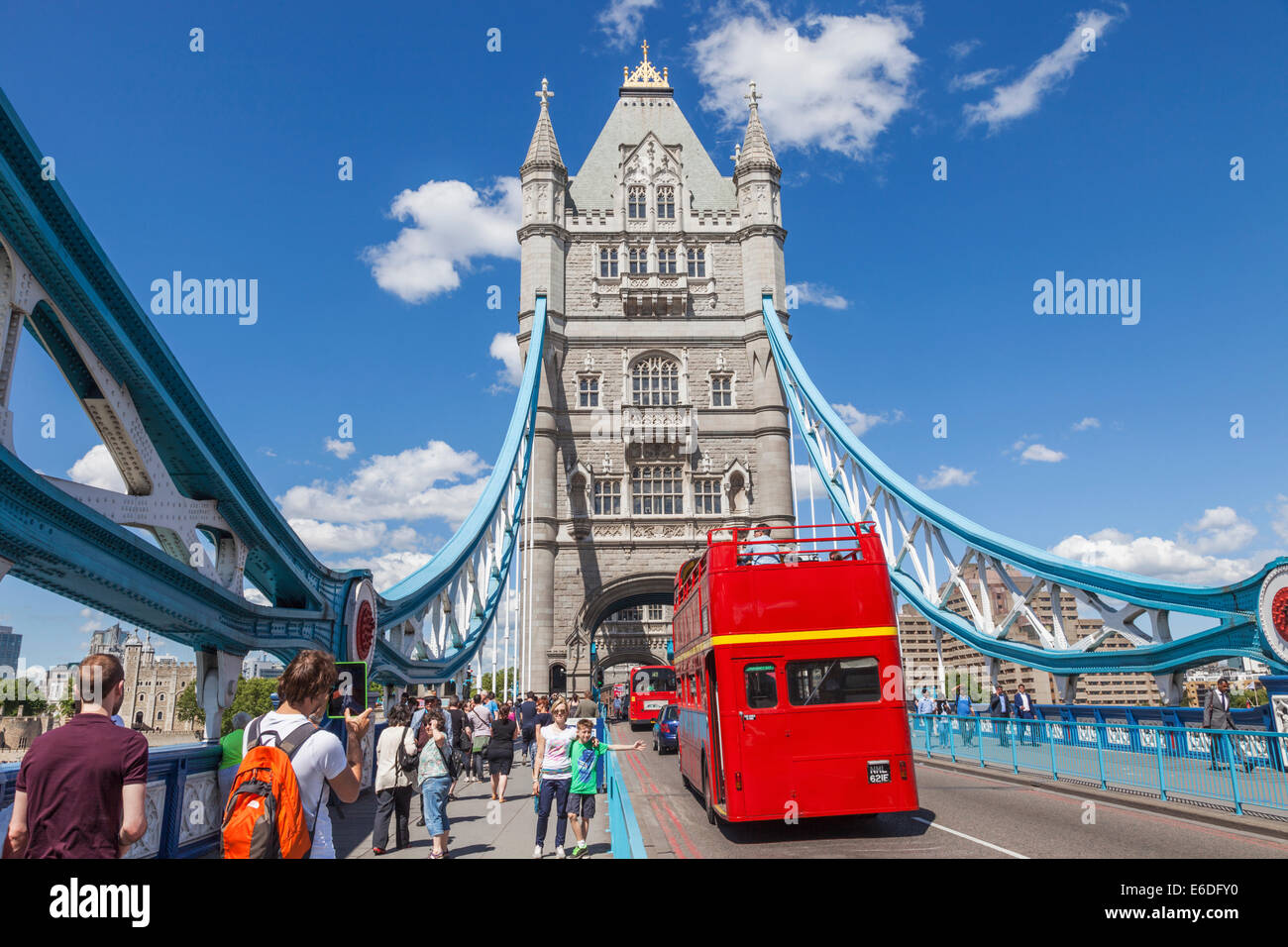 England, London, Tower Bridge and Double Decker Bus Stock Photo - Alamy