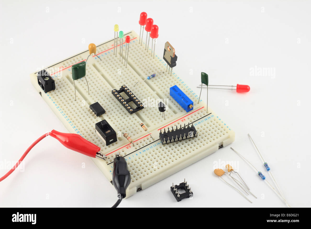 solderless PCB Breadboard test circuit under construction Stock Photo ...