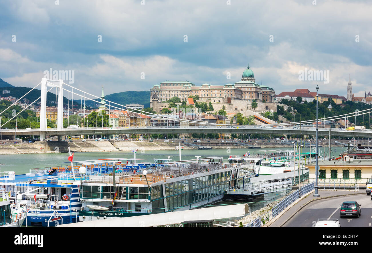 View of Elizabeth Bridge over the Danube Budapest with Buda Castle in ...