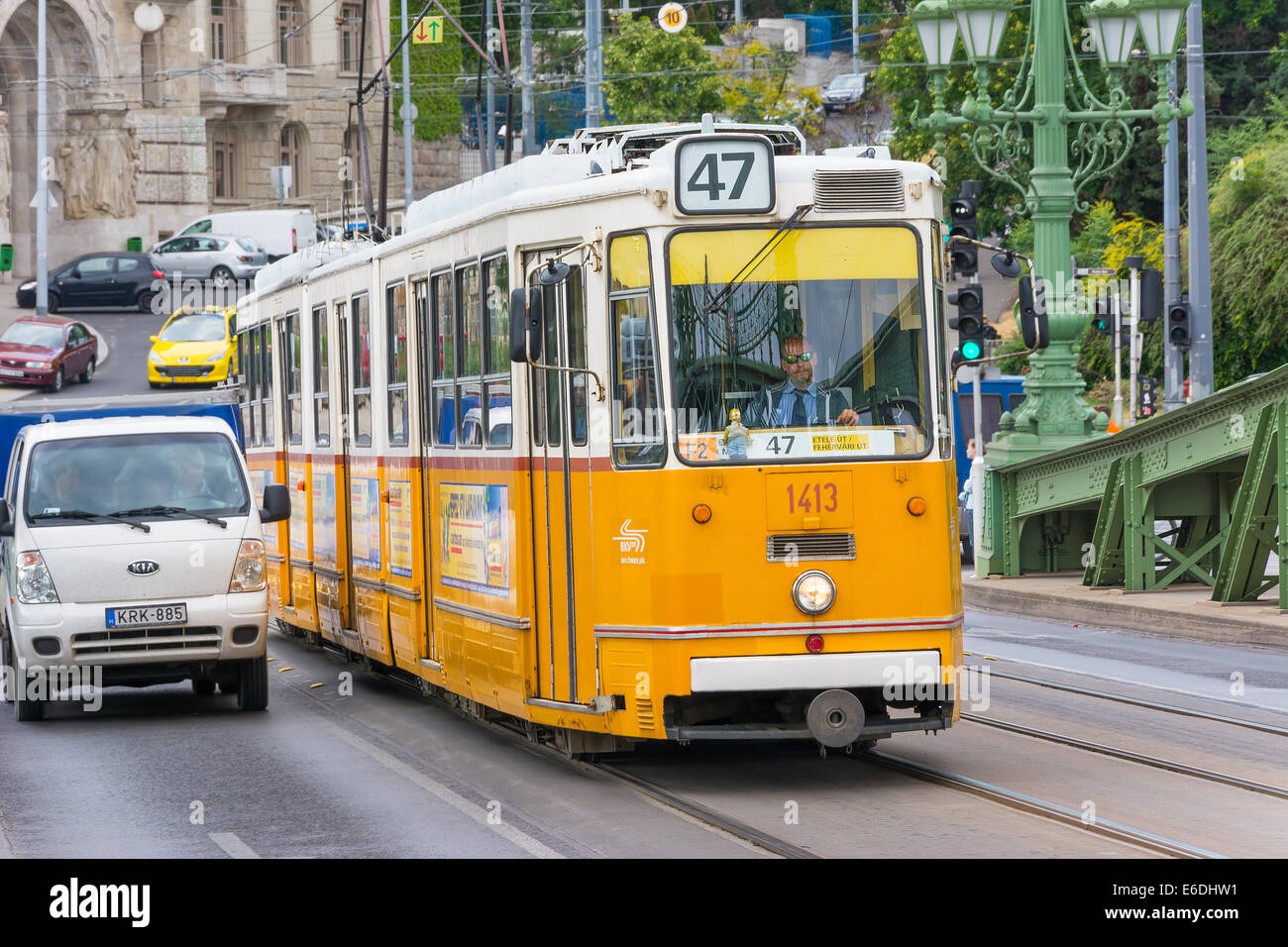 Budapest yellow tram as part of city public transport system Stock ...