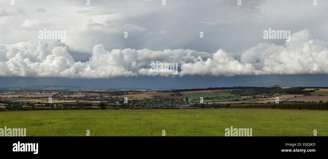 Stormy rain clouds over the Oxfordshire countryside. UK. Panoramic ...