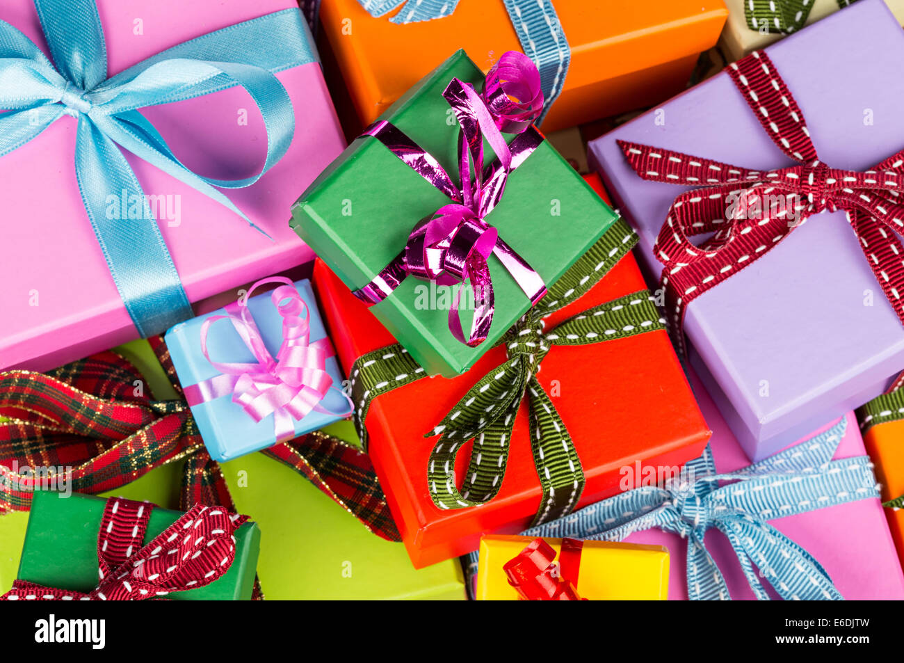 stack of gift boxes white background Stock Photo - Alamy