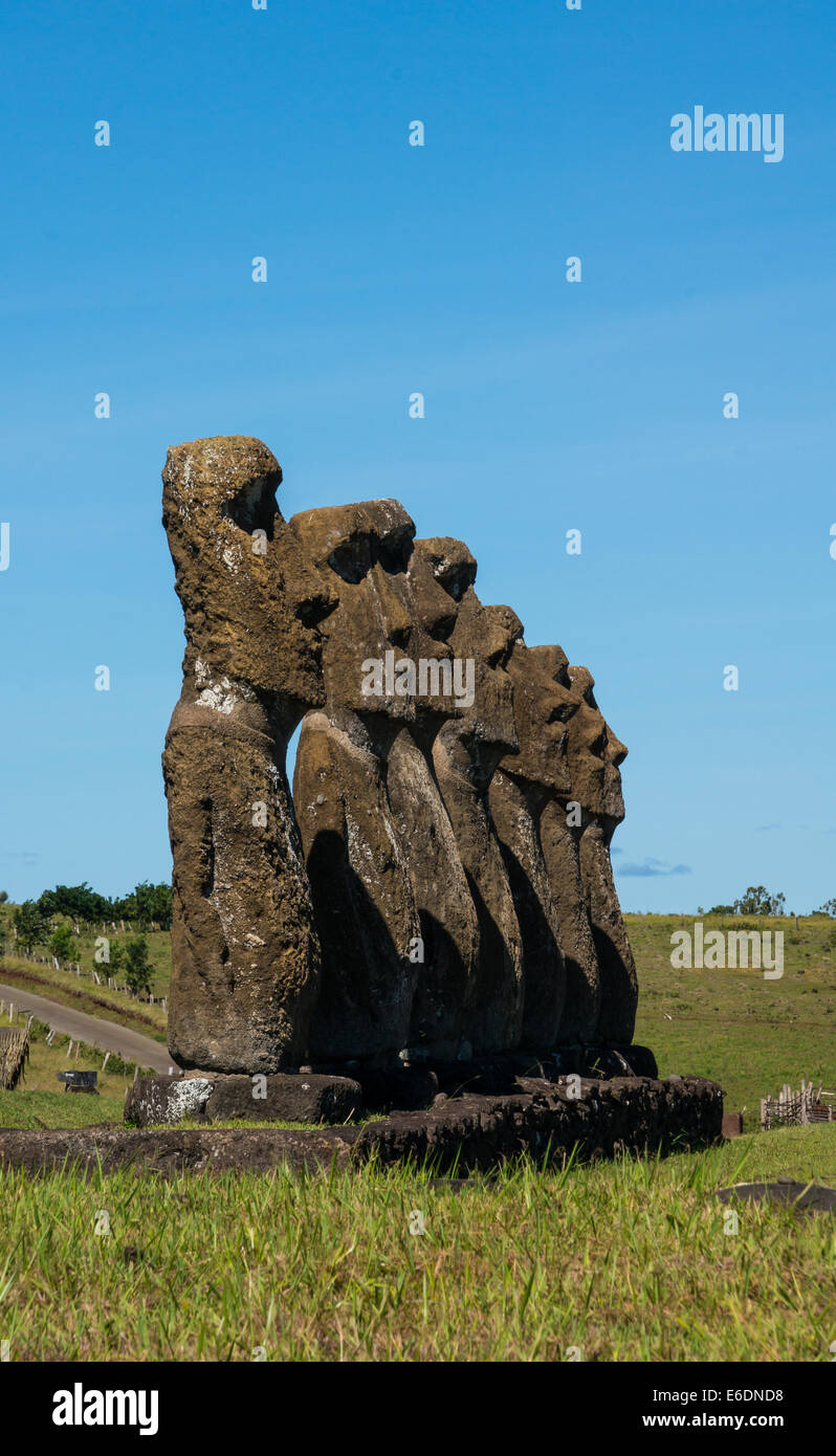 Easter Island moai statues various Stock Photo - Alamy