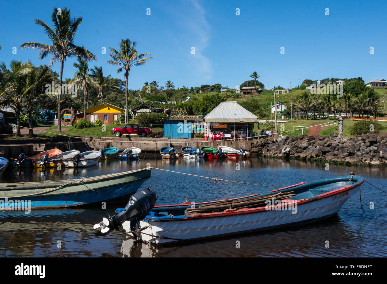 Easter Island Rapa Nui fishing boats harbor Stock Photo - Alamy