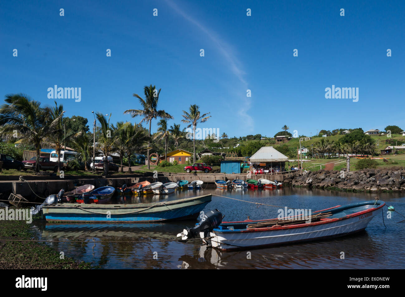 Easter Island Rapa Nui fishing boats harbor Stock Photo - Alamy