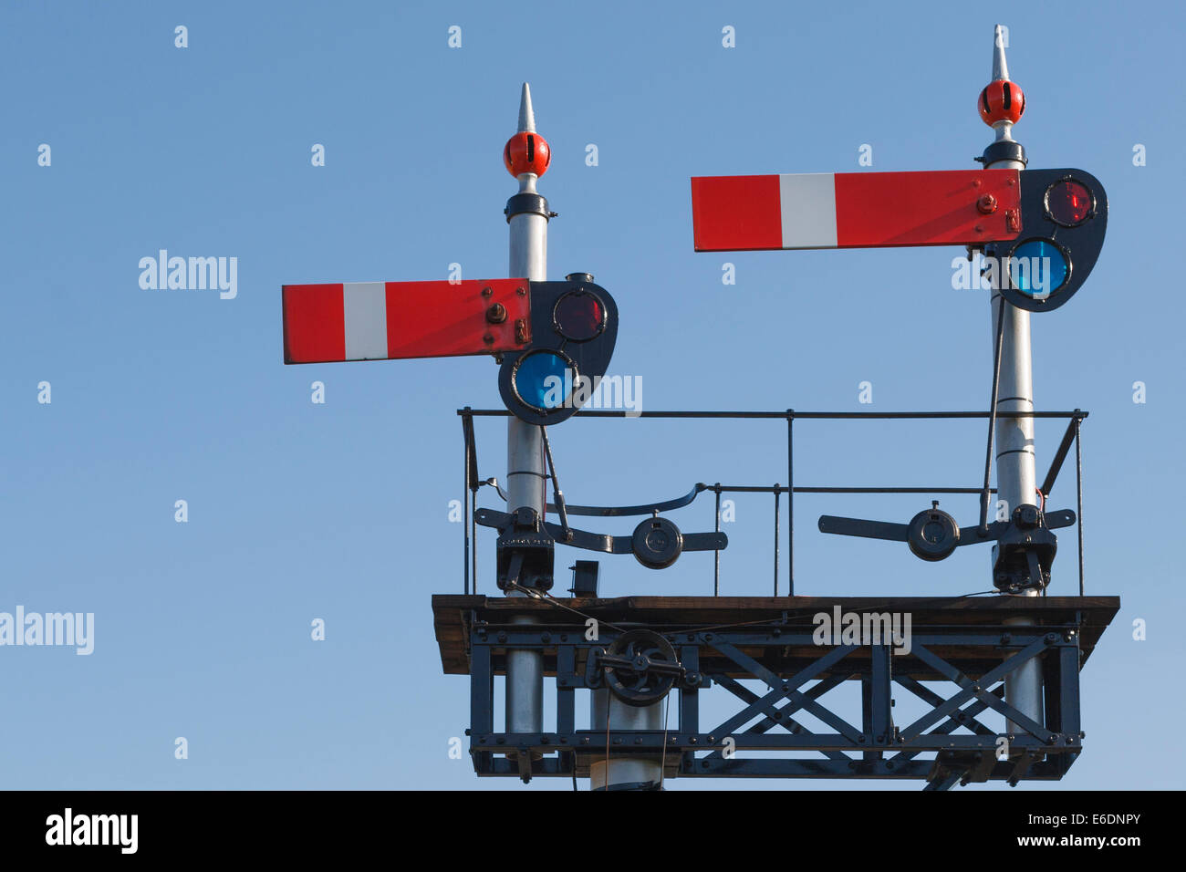 Vintage British train signal in the stop position on the West Somerset ...