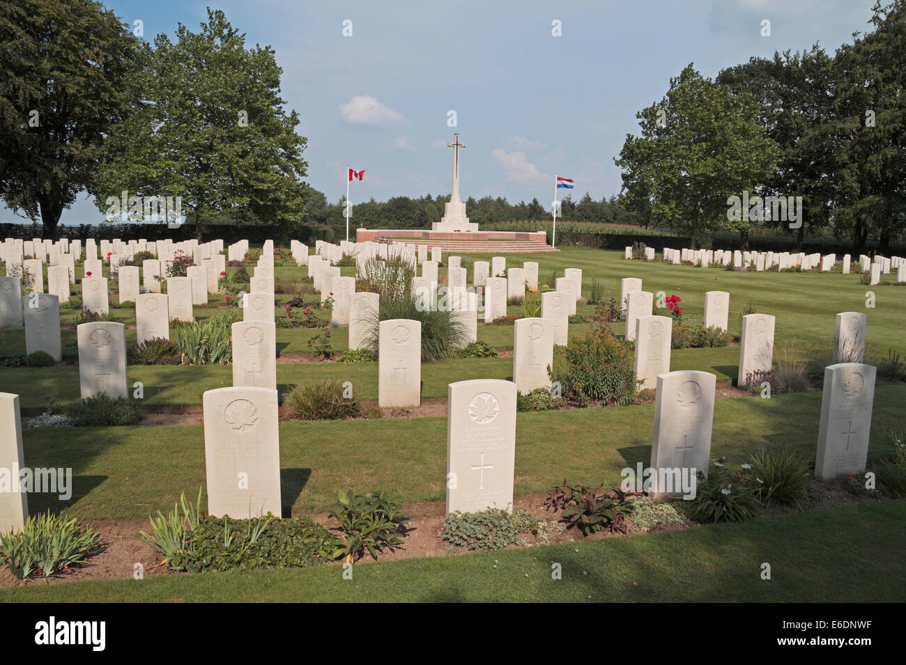 Headstones and the Cross of Sacrifice in the CWGC Groesbeek Canadian ...