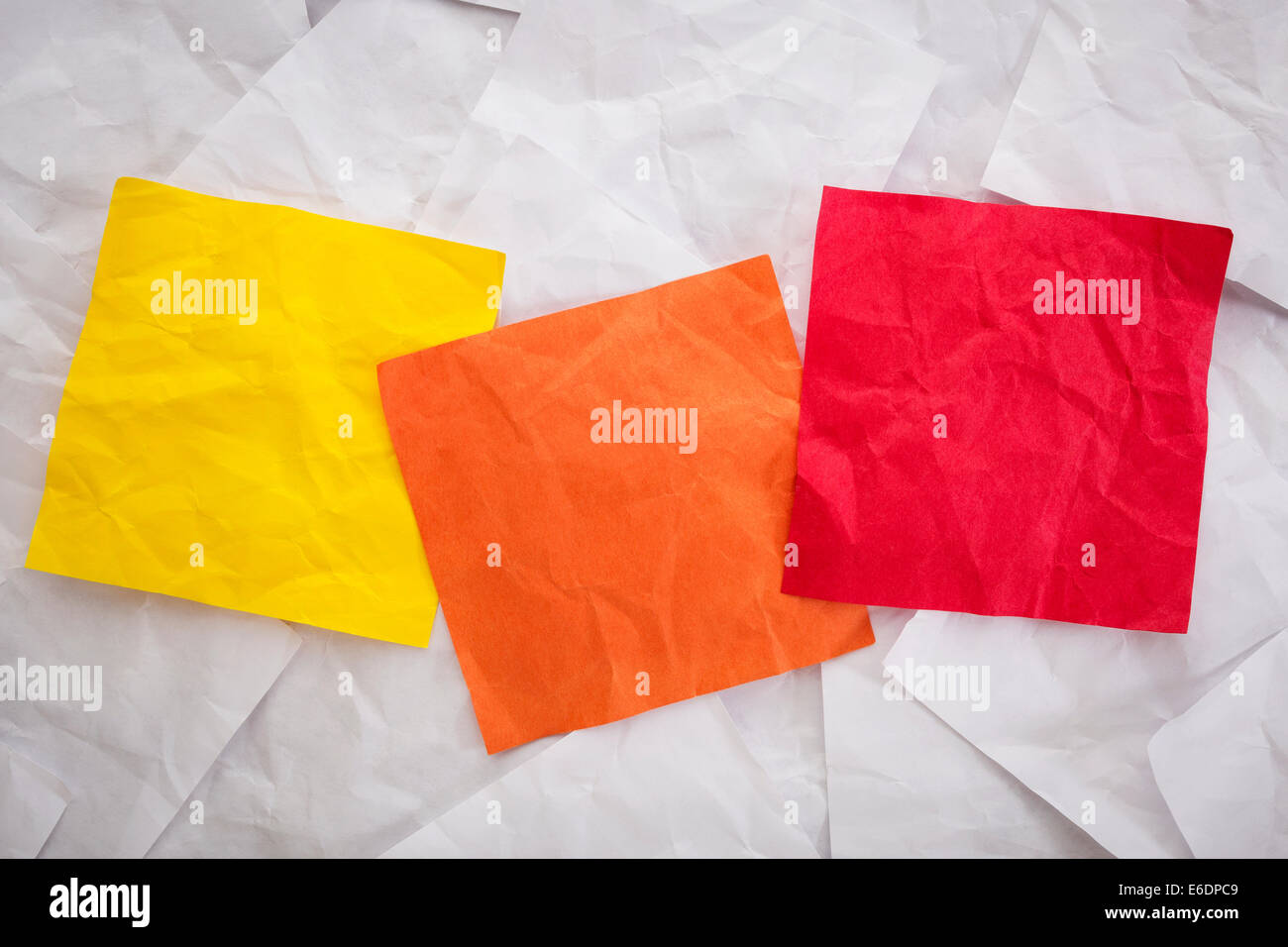 three blank colorful crumpled sticky notes read for your text Stock ...