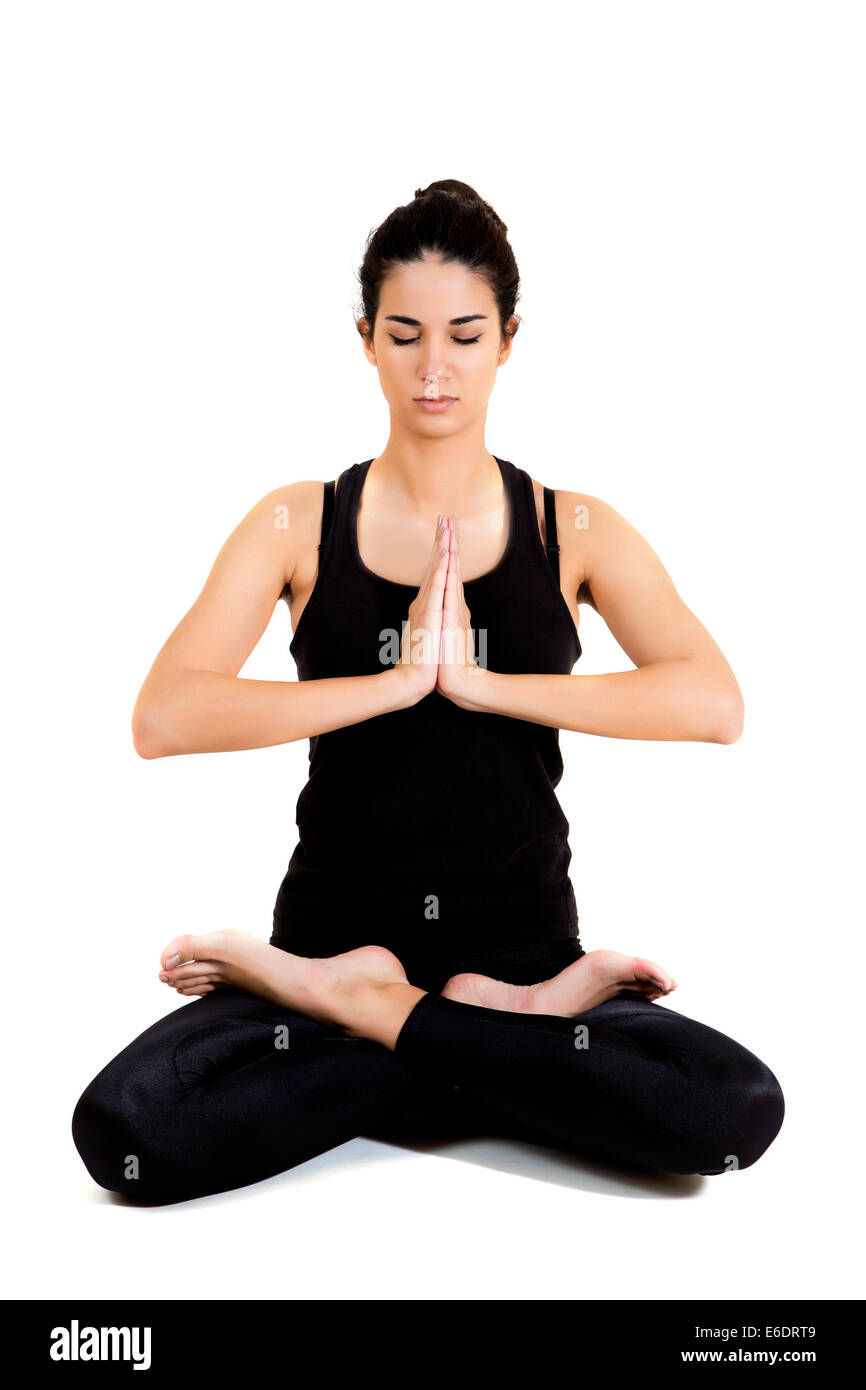 Pretty young woman training yoga Stock Photo - Alamy