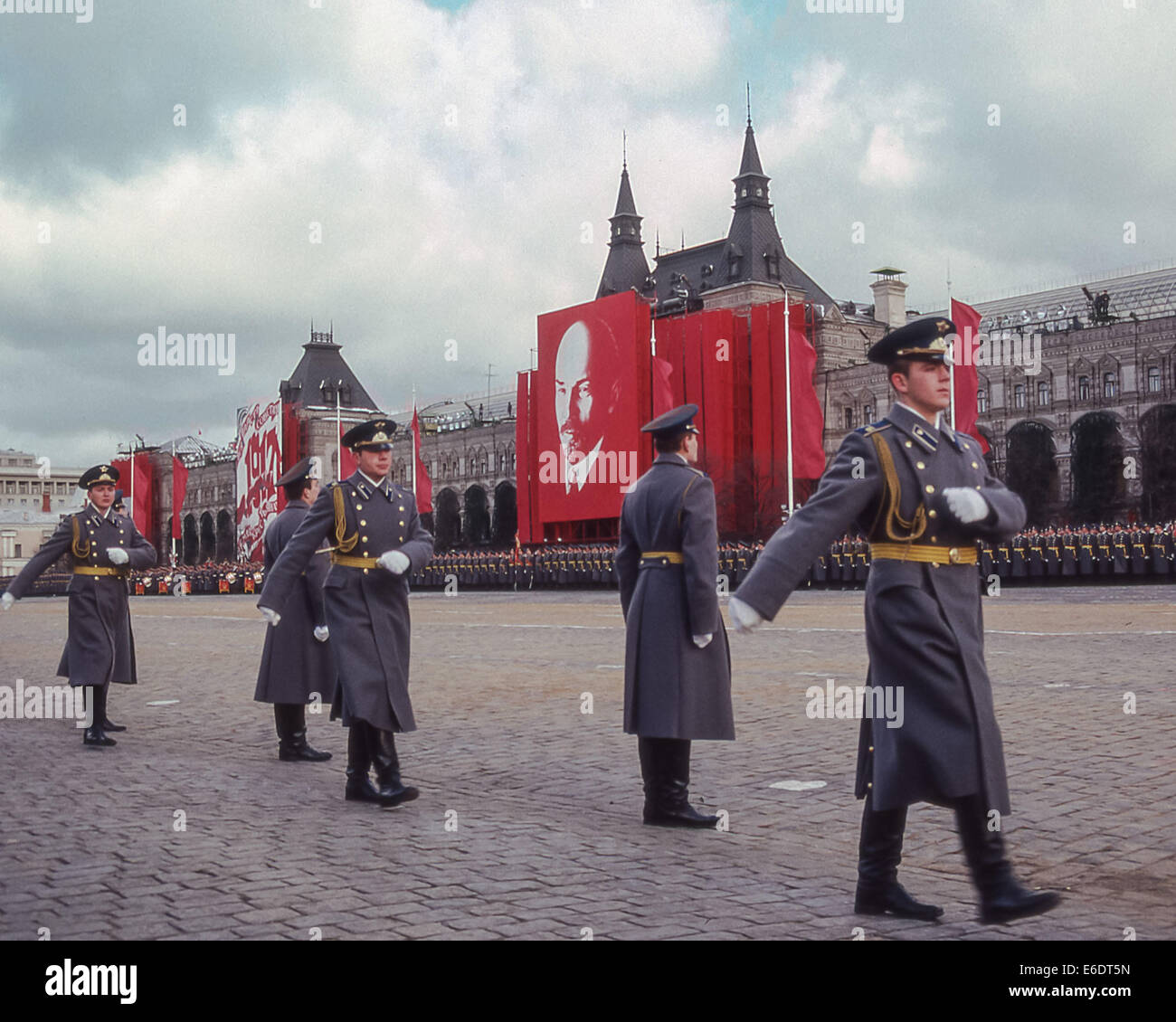 Moscow, Russia. 7th Nov, 1987. A line of uniformed KGB security guards ...