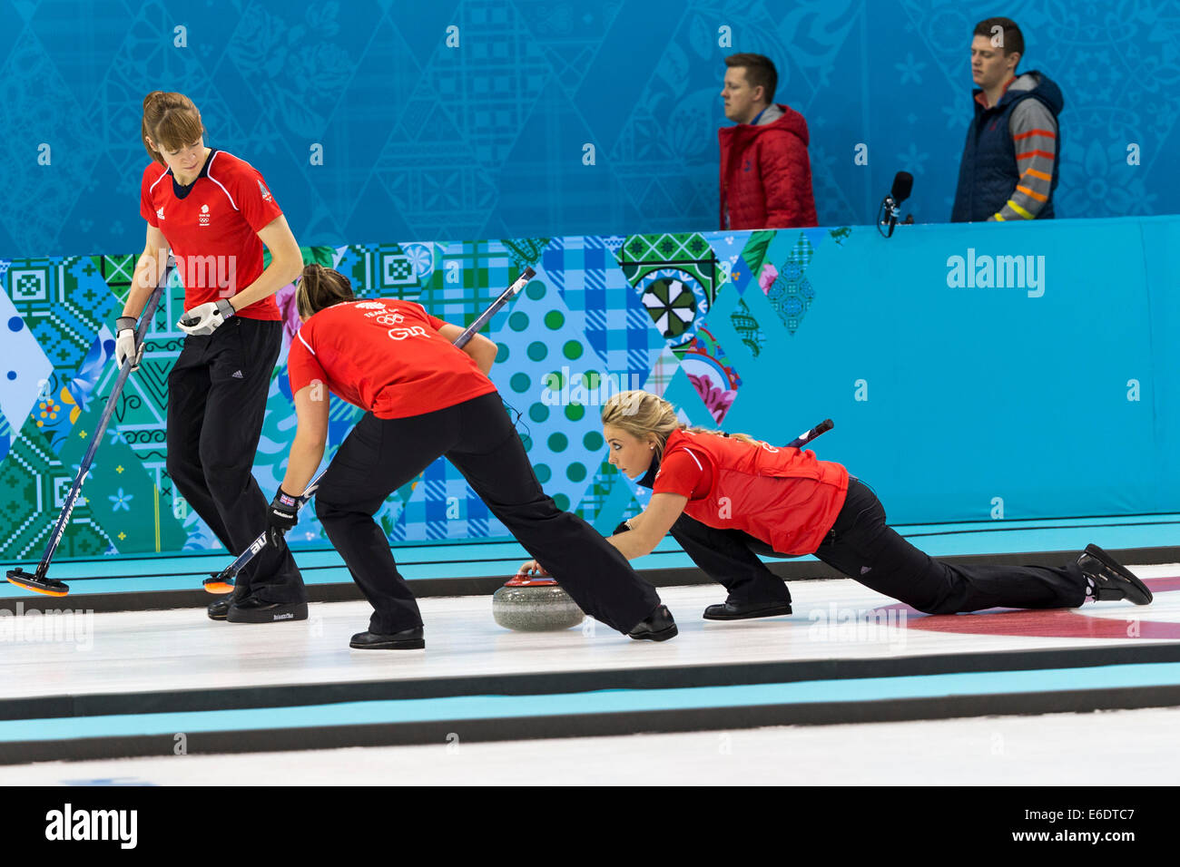Anna Sloan plays a stone with Claire Hamilton (L) and Vicki Adam of ...