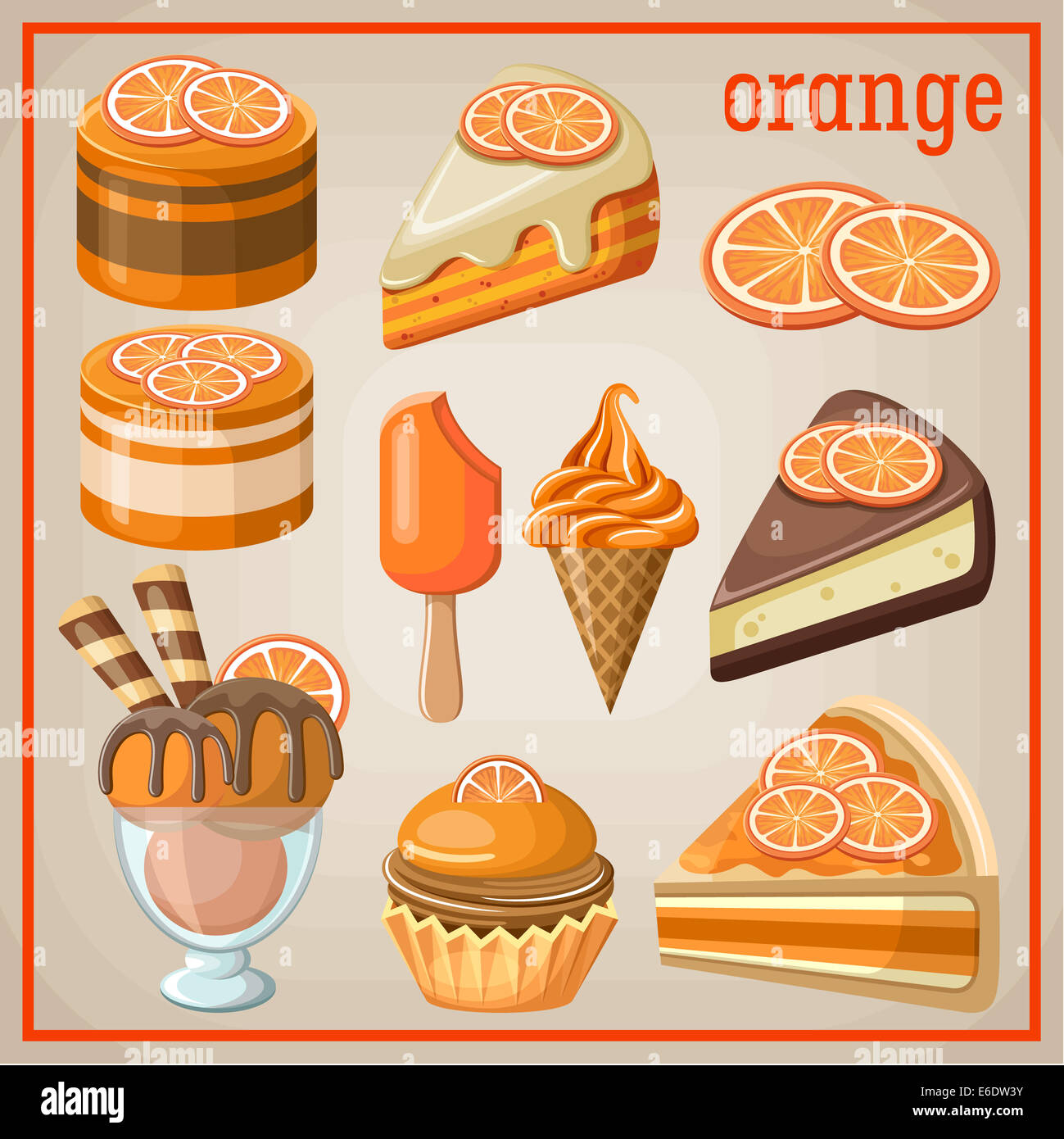 Set of sweets with an orange Stock Photo - Alamy