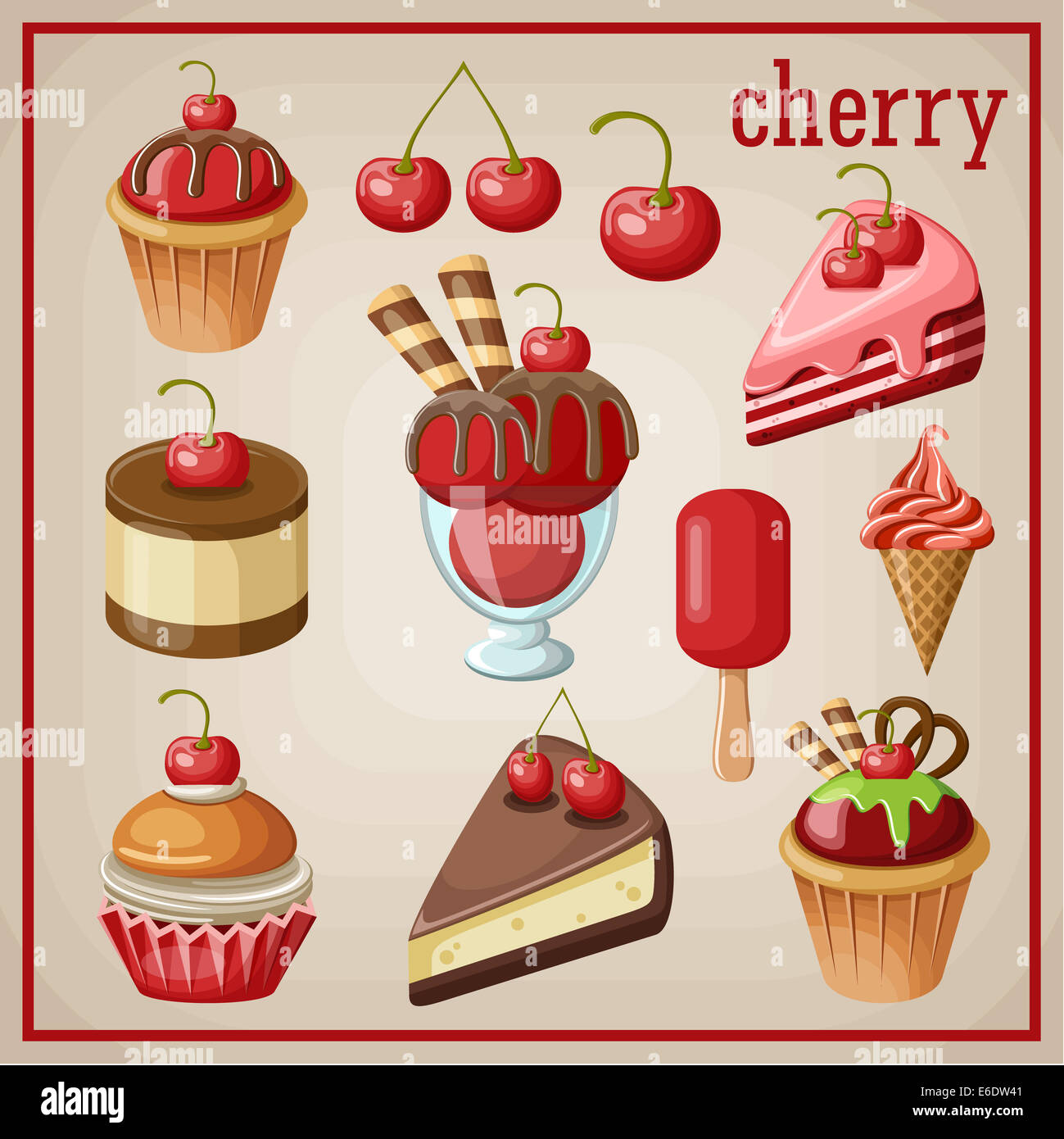 Set of sweets with cherry Stock Photo - Alamy