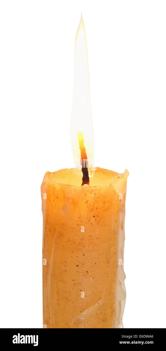 lighted stearin candle close up isolated on white background Stock ...
