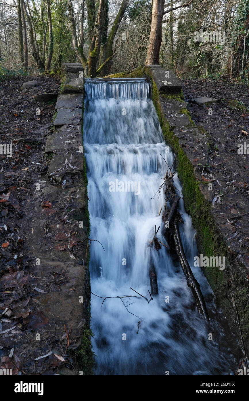 Waterfall overflow on the Glamorganshire canal in Forest farm in ...