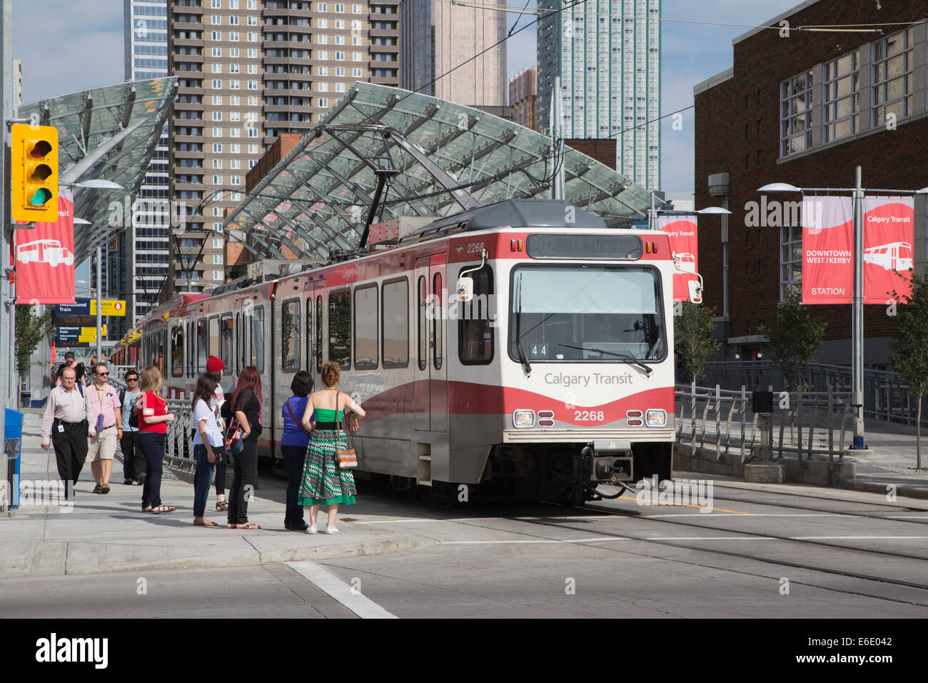 Calgary CTrain powered by wind energy. Downtown station, with ...