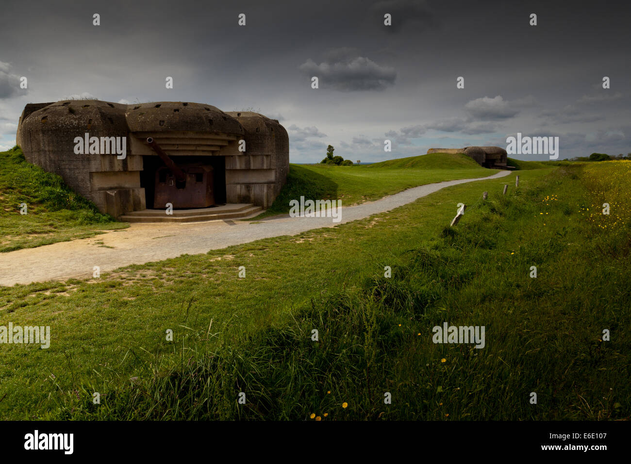 The German gun battery at Longueville-sur-Mer in Normandy in France ...