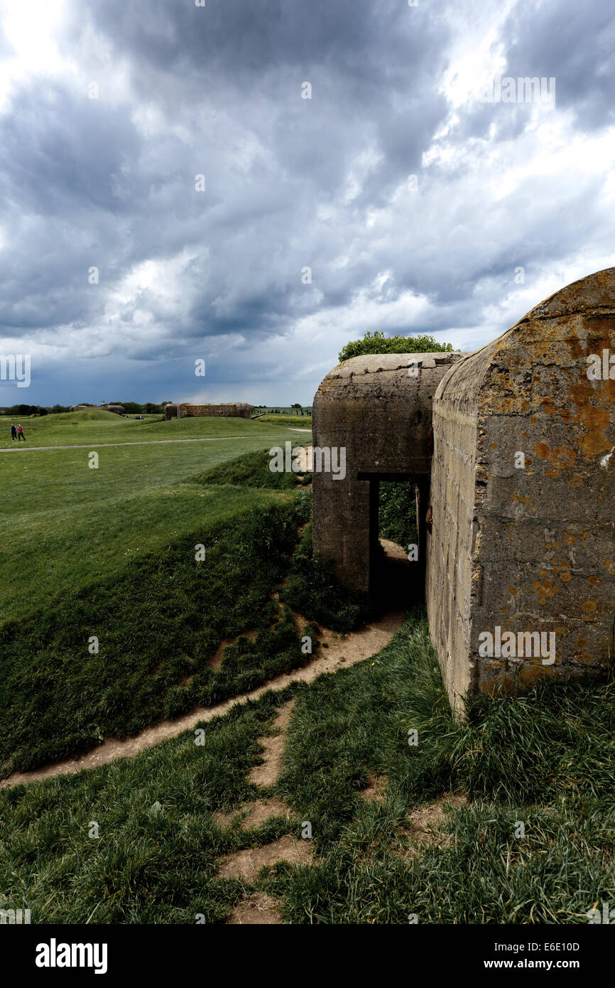The German gun battery at Longueville-sur-Mer in Normandy in France ...