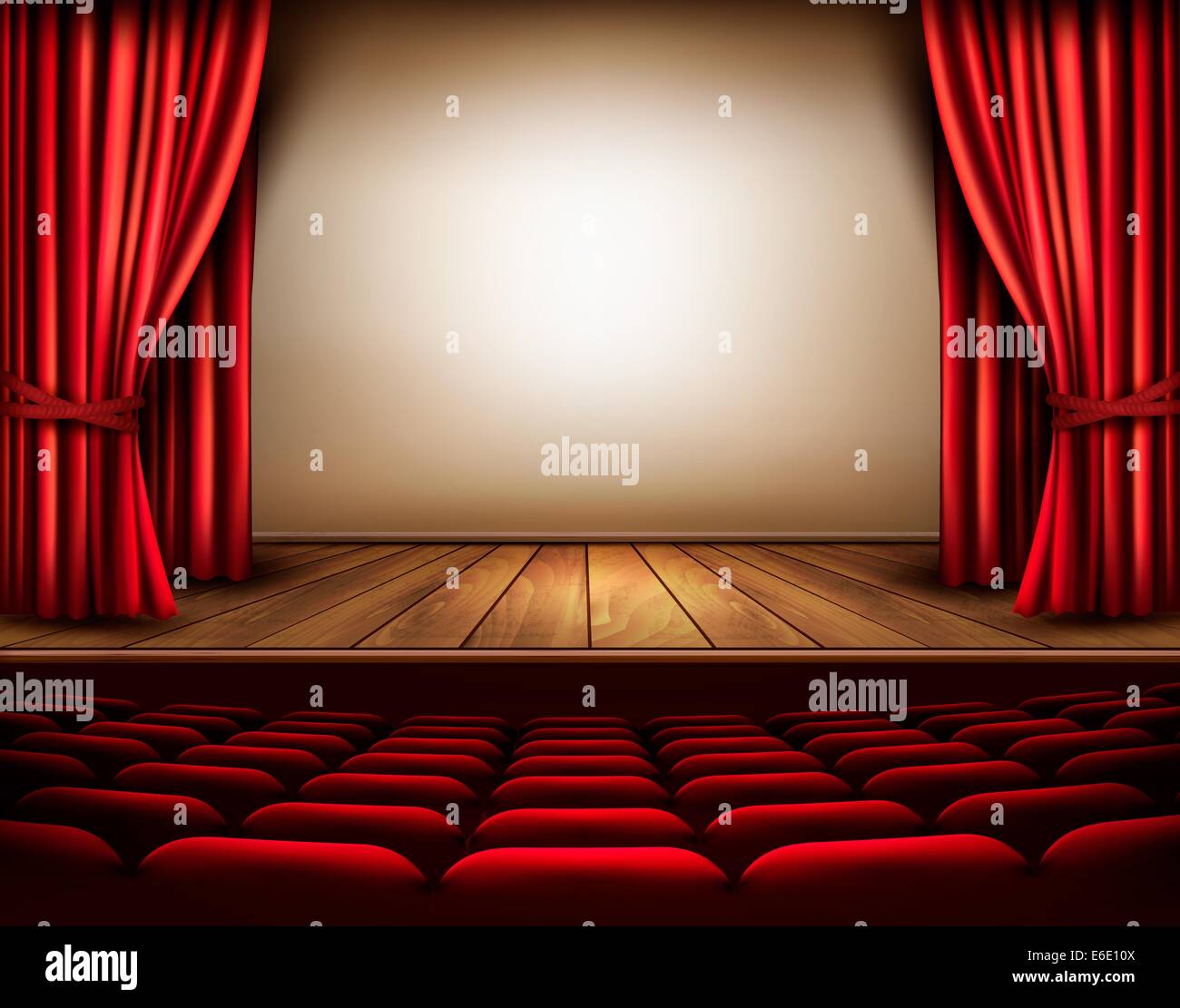 A theater stage with a red curtain, seats. Vector Stock Photo - Alamy