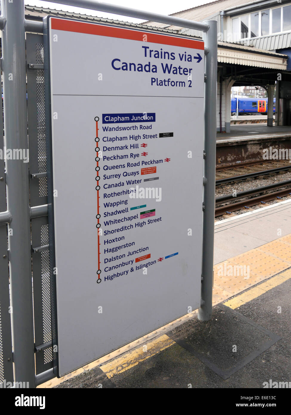 Train route sign at Clapham Junction station, London England Stock ...