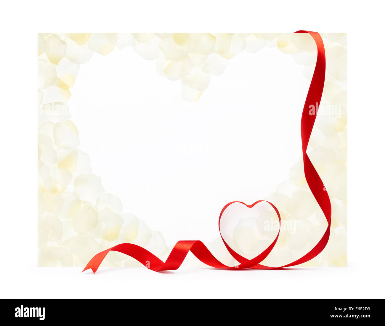 heart shape petals on greeting card with ribbon Stock Photo - Alamy