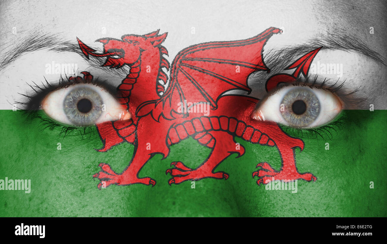 Women eye, close-up, blue eyes, flag of Wales Stock Photo - Alamy