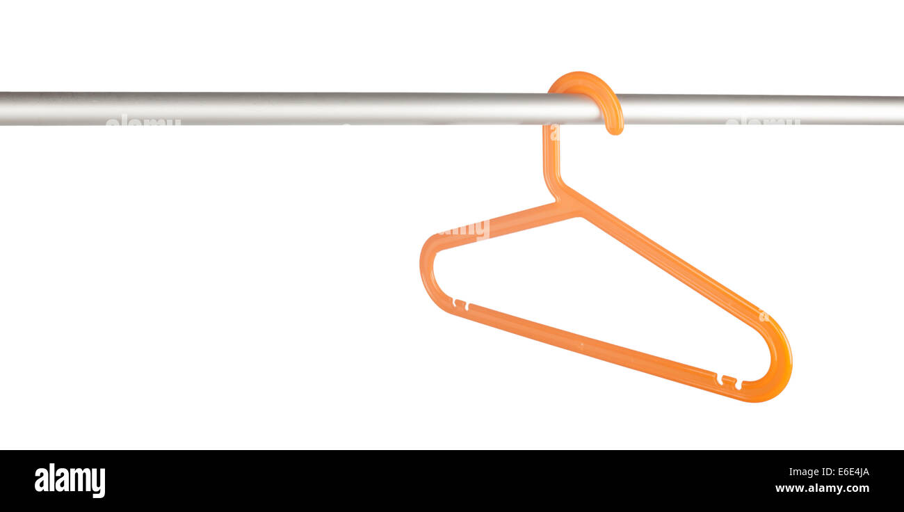 Single clothes hanger on a rack isolated on white background Stock ...