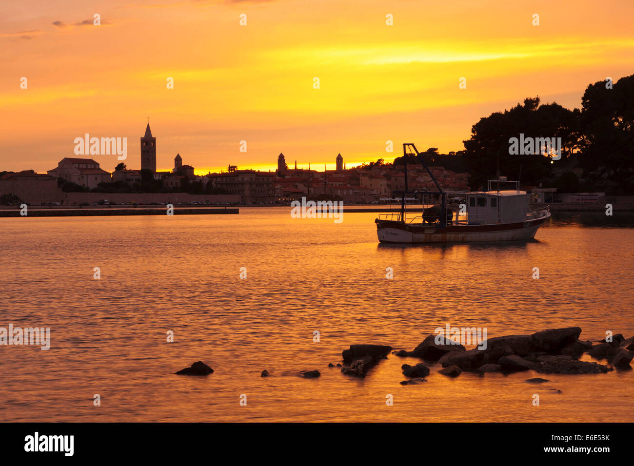 Rab Town at sunset, island of Rab, Kvarner Gulf, Croatia Stock Photo ...