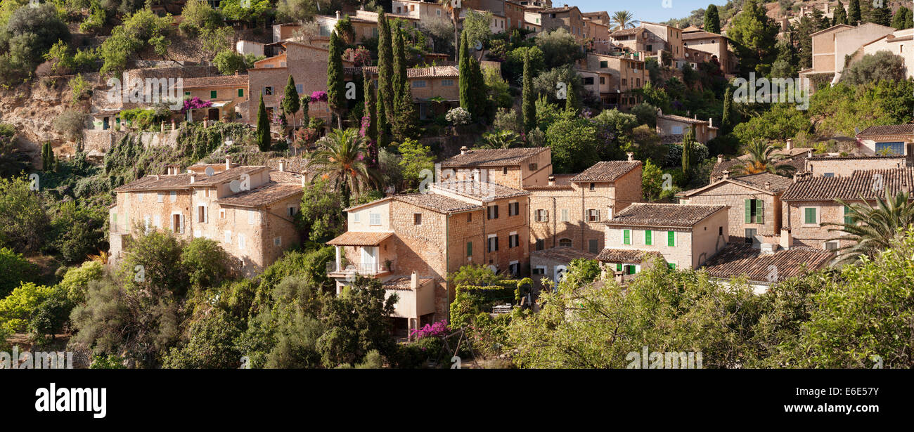 View of the village of Deià, Sierra de Tramontana, Majorca, Balearic ...